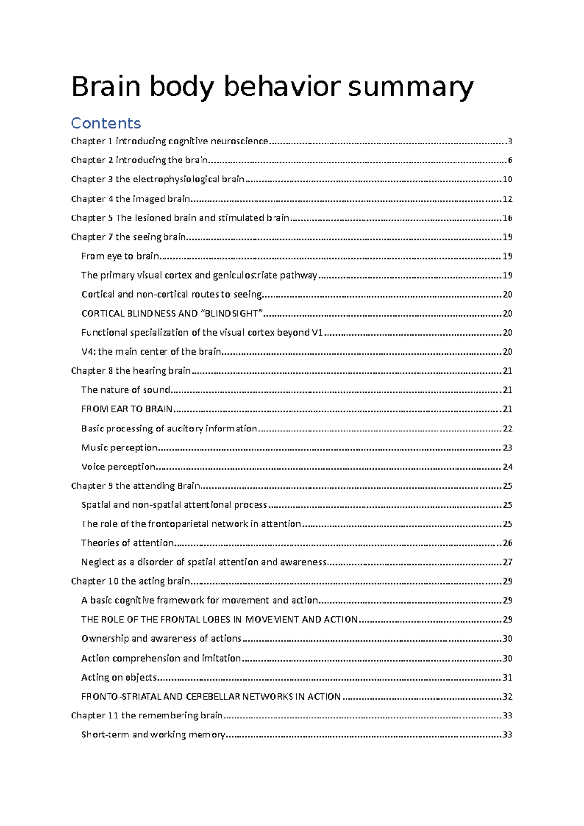 Brain body behavior summary - Brain body behavior summary Chapter 1 ...