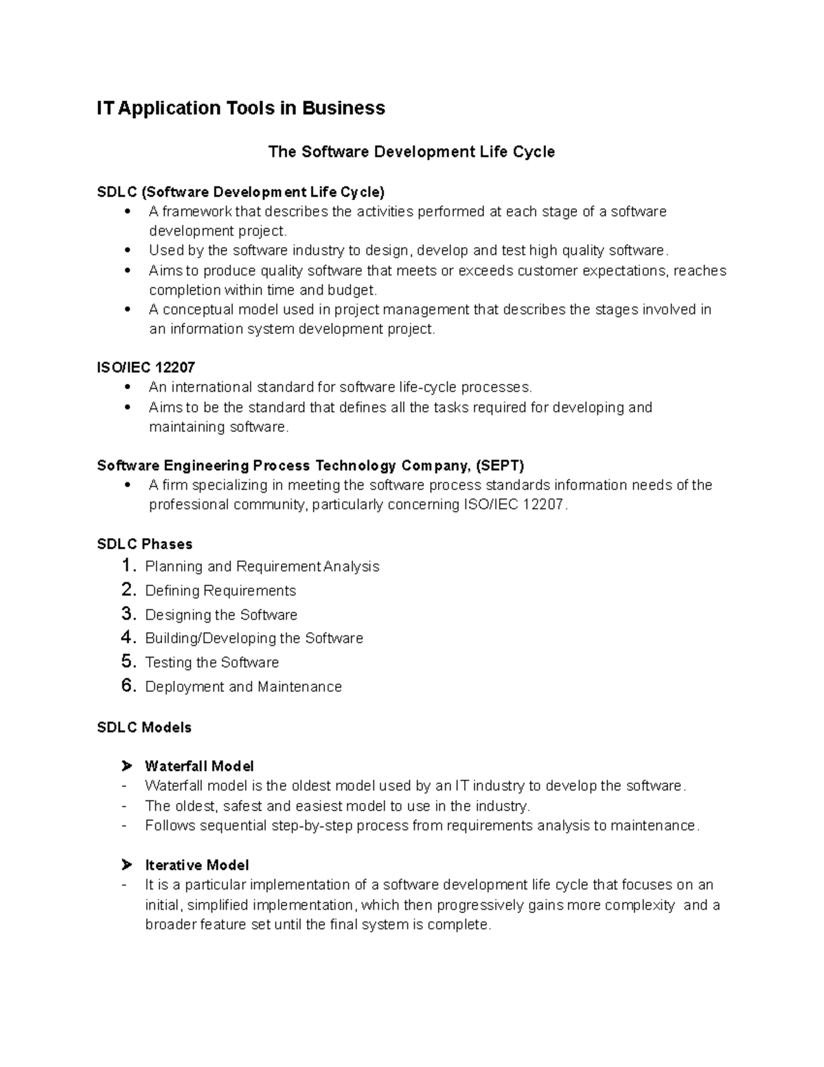 IT Application Tools in Business- The Software Development Life Cycle ...
