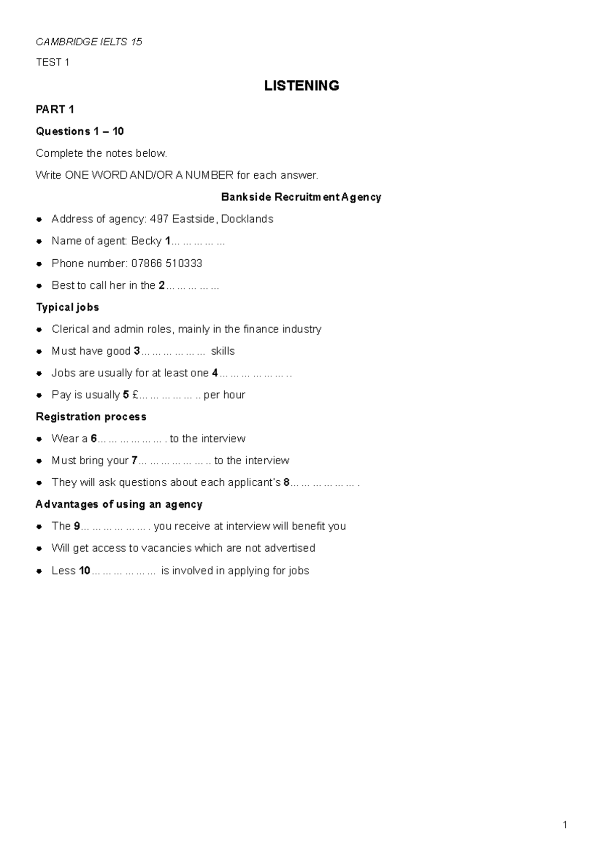 Cam 15 Test 1 Listening portrait - CAMBRIDGE IELTS 15 TEST 1 LISTENING ...