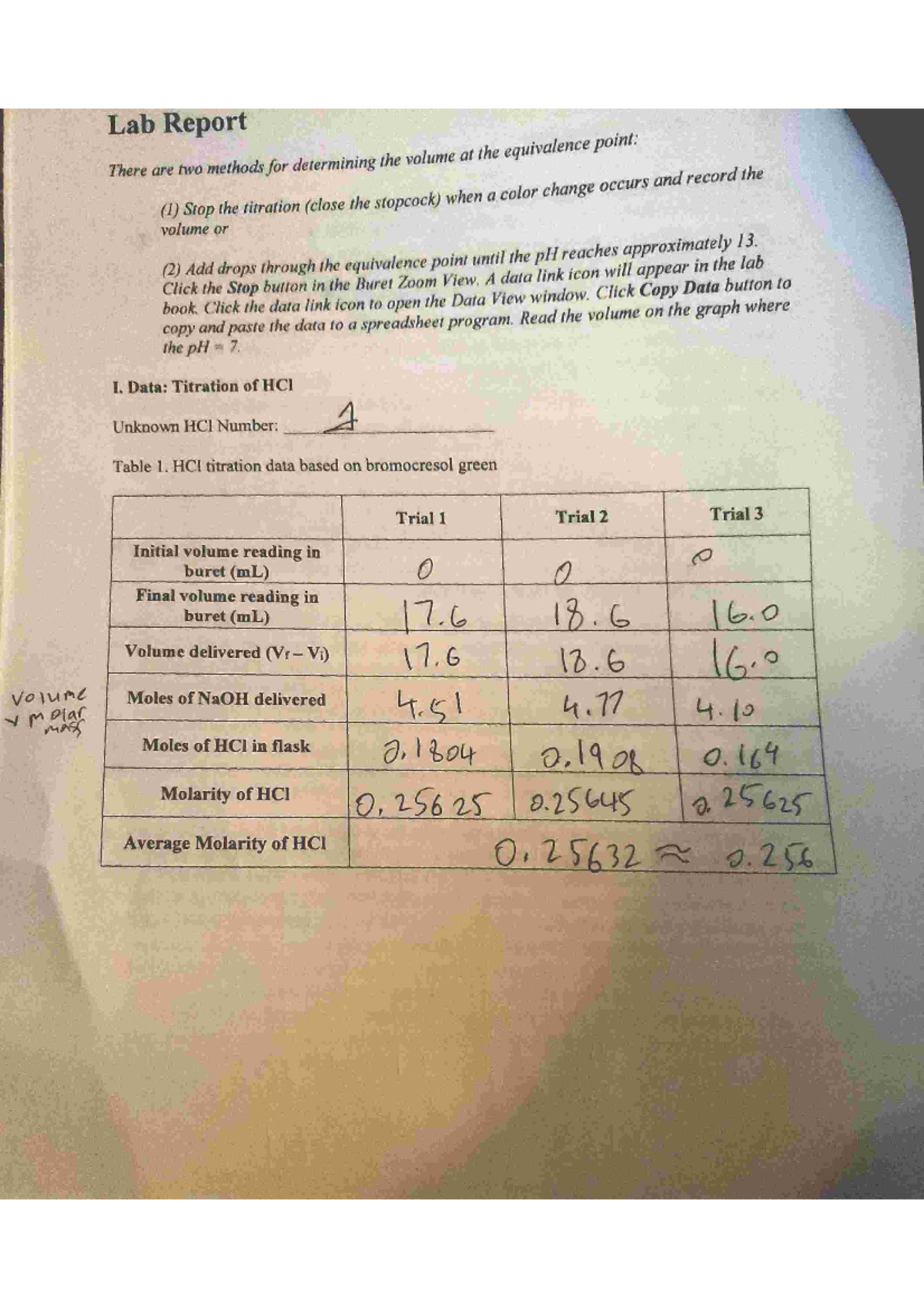 Chem 121 lab 5 Titration - Lab Report There are two methods for ...