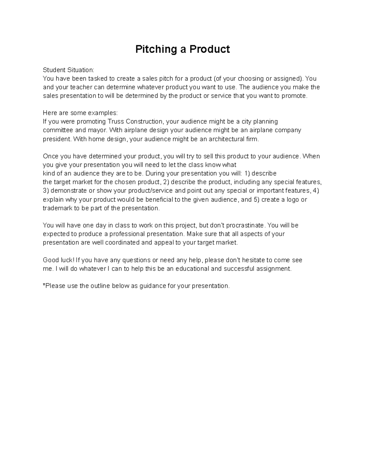 Copy of Template Pitching a Product - Pitching a Product Student ...