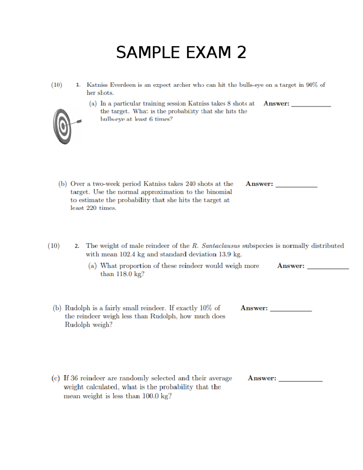 Sample EXAM - STAT 160 - SAMPLE EXAM - Studocu