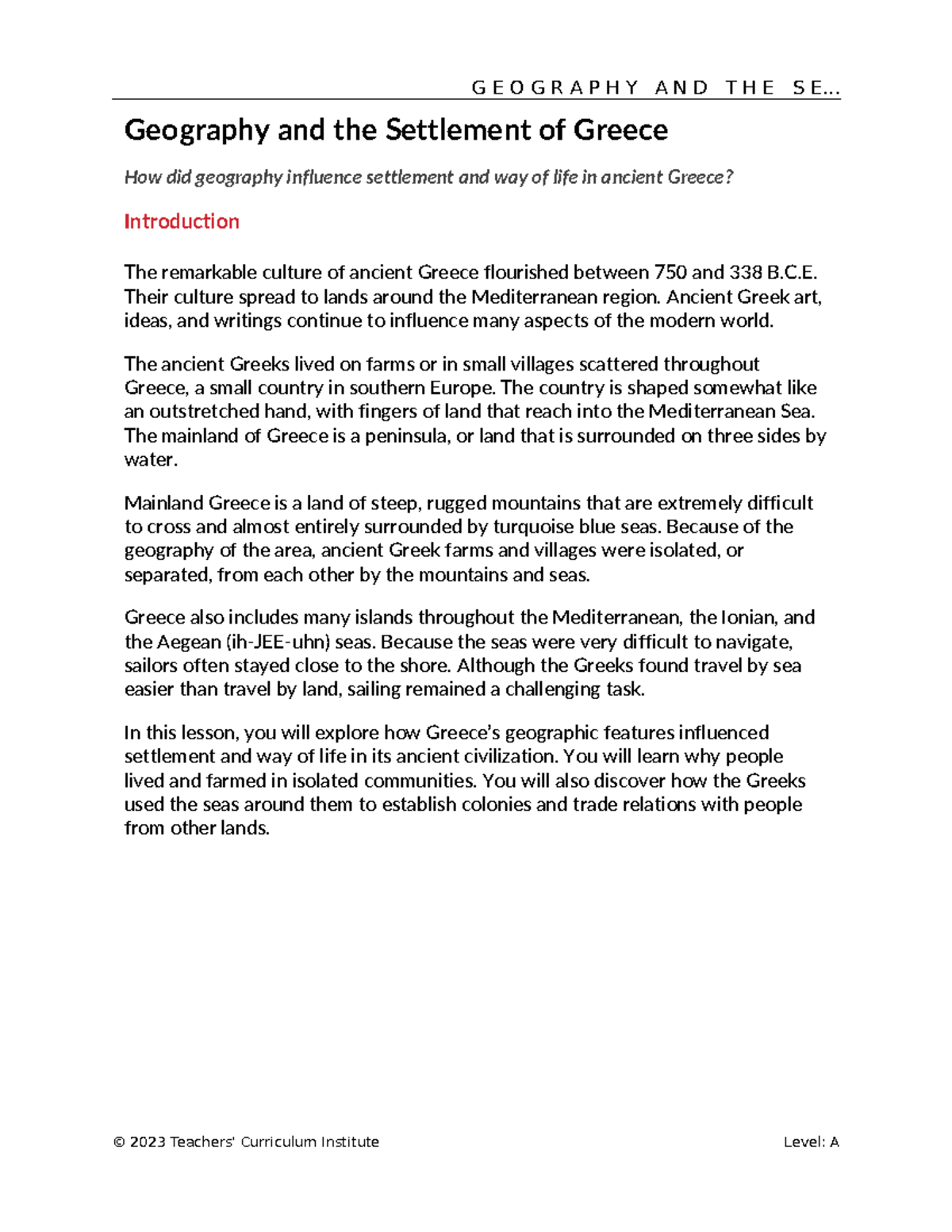 Lesson 4141 geography and the settlement of greece - Geography and the ...