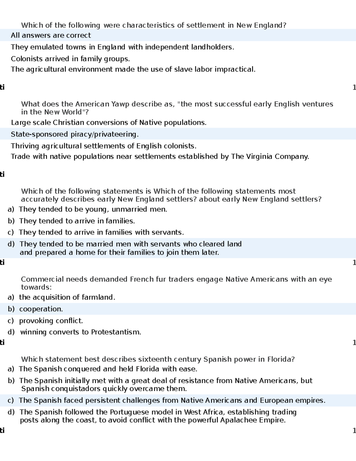 Ch 2 - chapter 2 The American Yawp - Which of the following were ...
