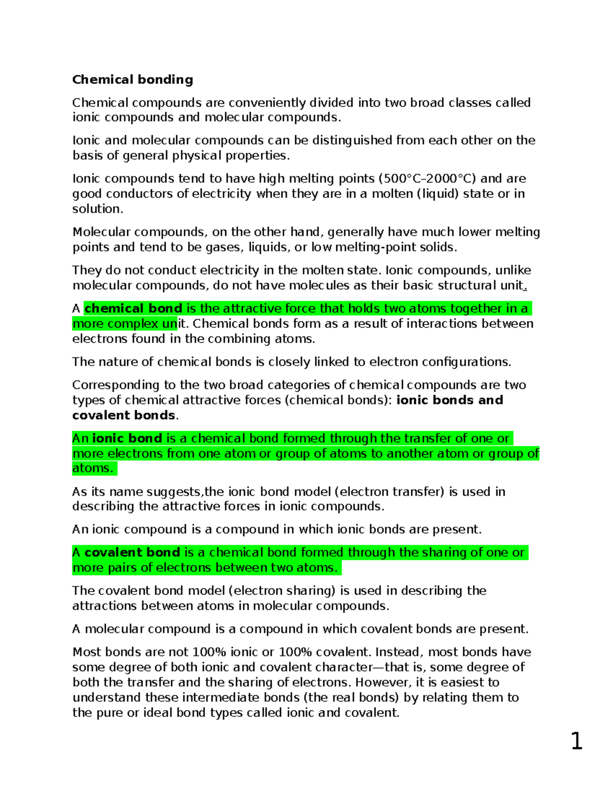 KST 104 Week Three - Physics - Chemical bonding Chemical compounds are ...