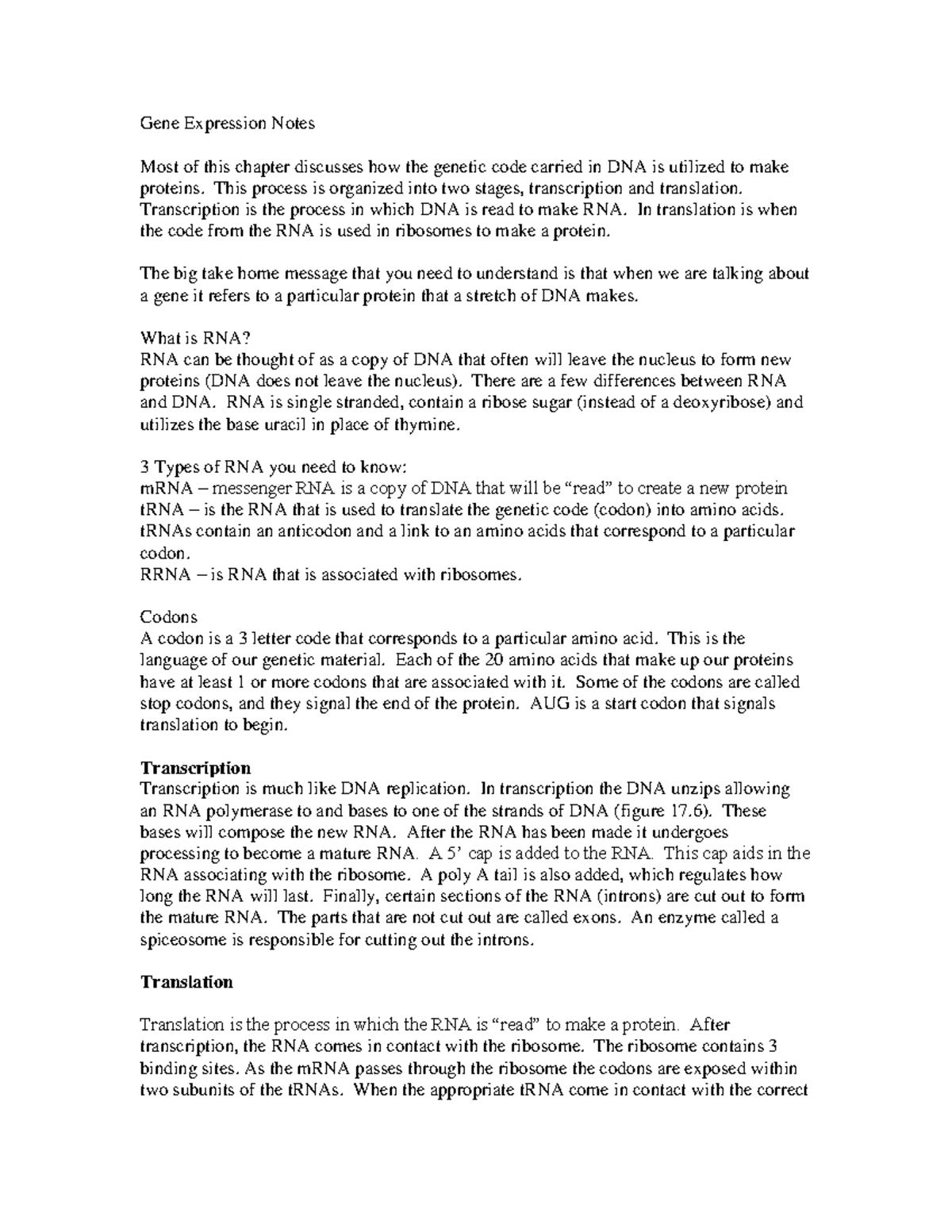 Biology Chapter 15 + 16 Gene Expression - Gene Expression Notes Most of ...