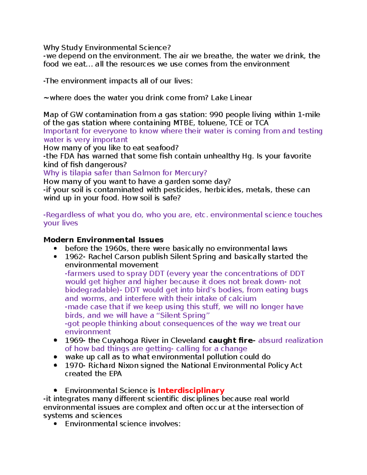 Themes in ES - Why Study Environmental Science? -we depend on the ...