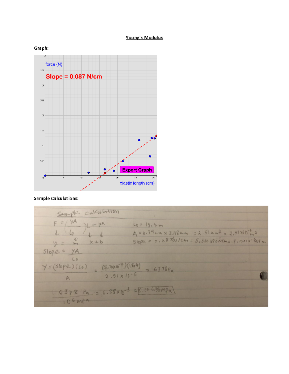 Physics 1080 Lab 2 Part B - Young’s Modulus Graph: Sample Calculations: Body Length Analysis ...