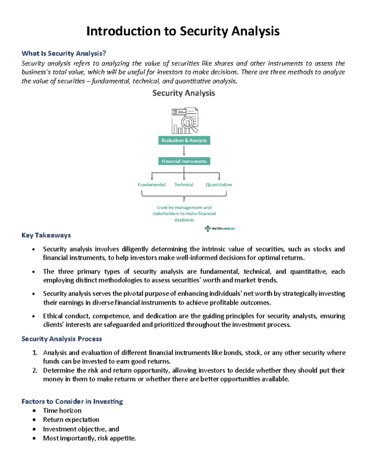 Introduction to Security Analysis - There are three methods to analyze the value of securiƟes ...