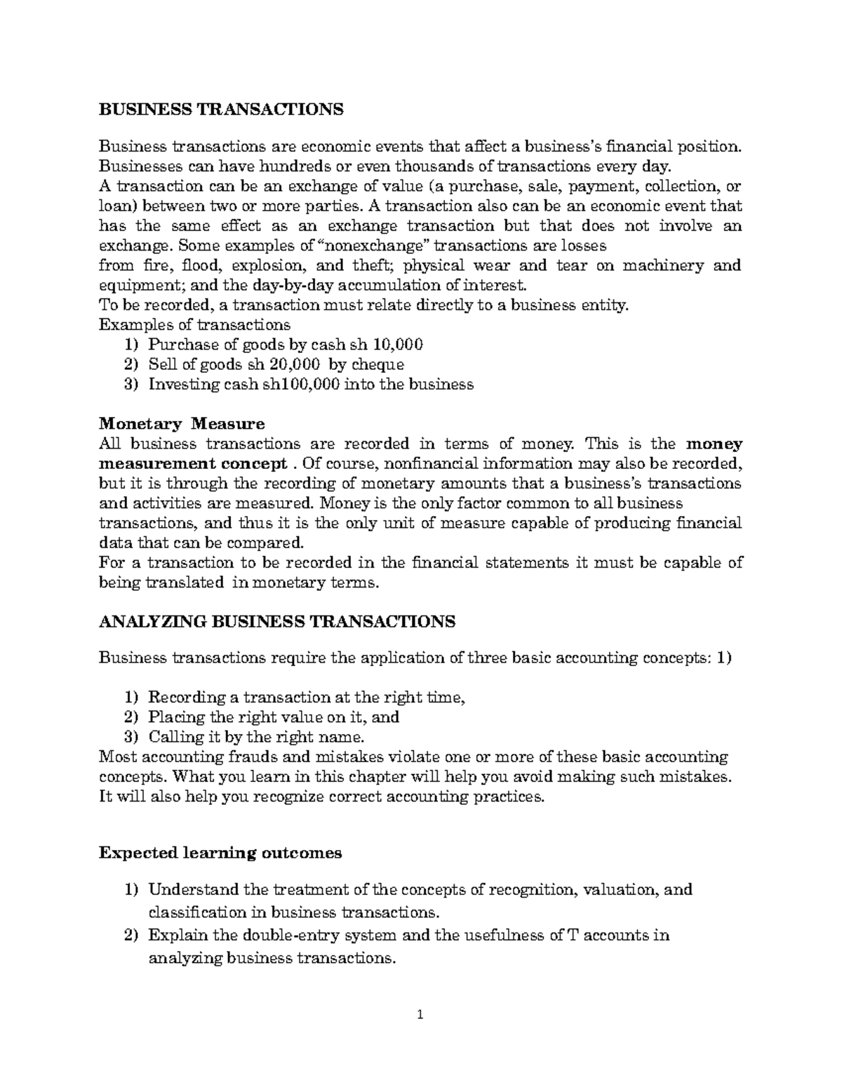 Business transactions analysis - BUSINESS TRANSACTIONS Business ...