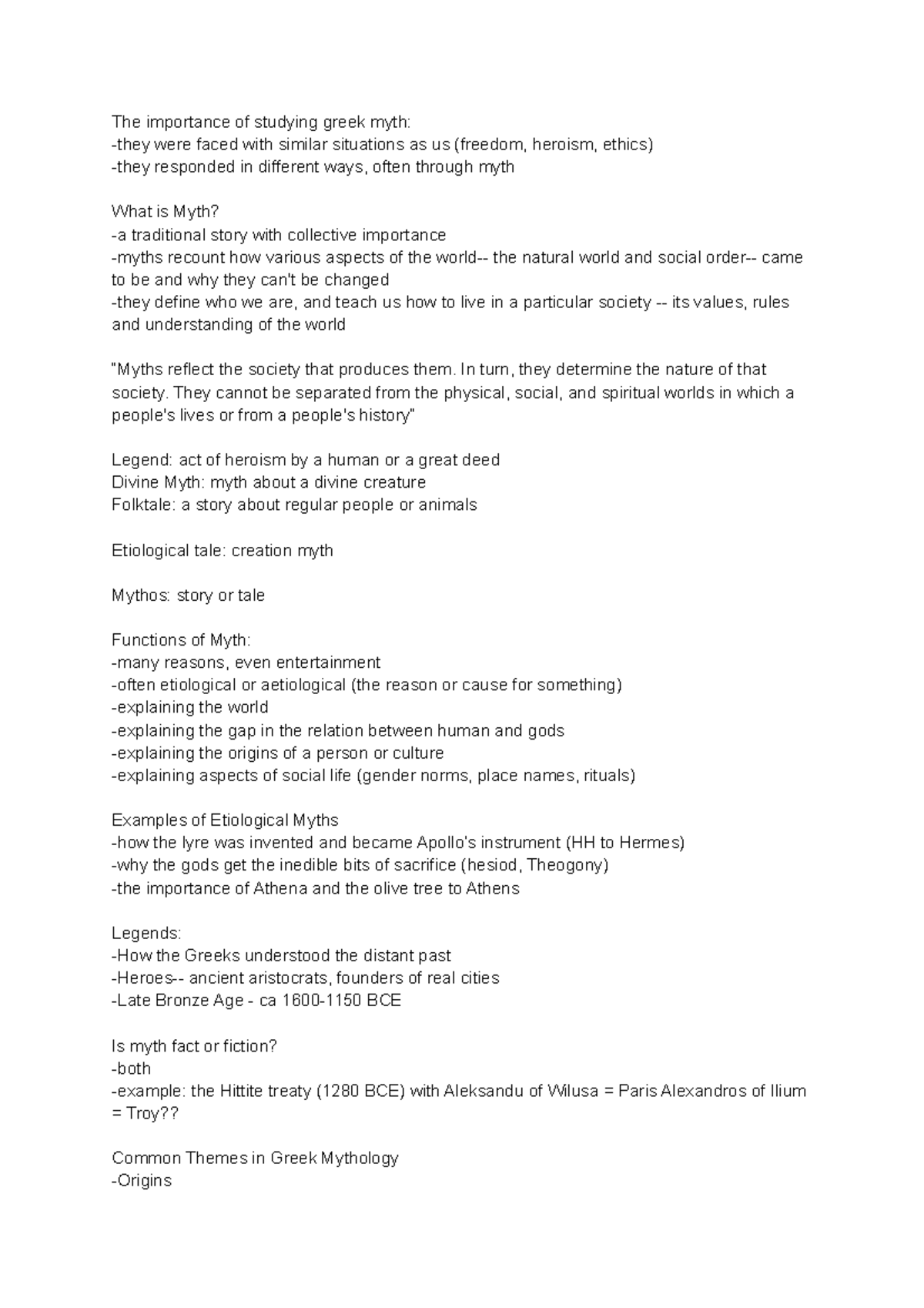 Study Guide for Myth - Notes on Greek Myth, gods and heroes - The ...