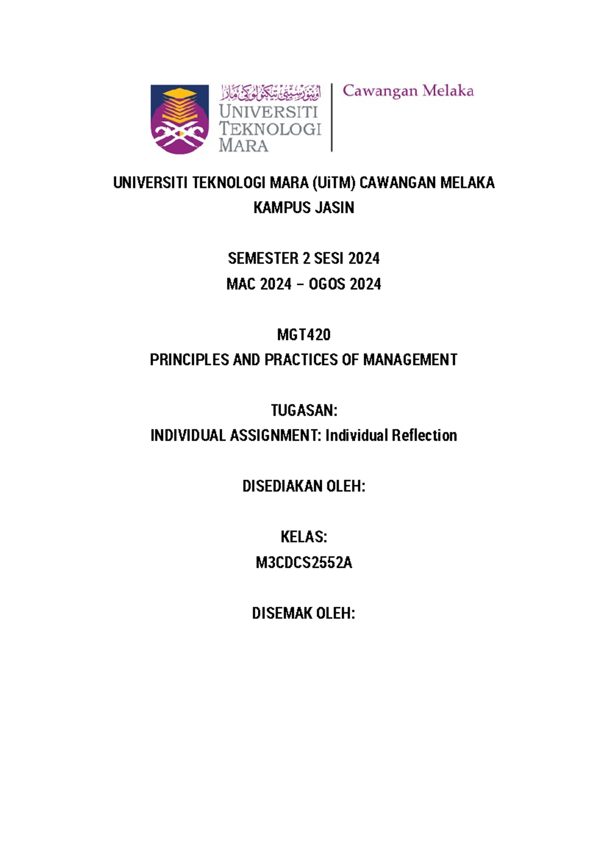 Individual Assignment MGT420 - UNIVERSITI TEKNOLOGI MARA (UiTM ...