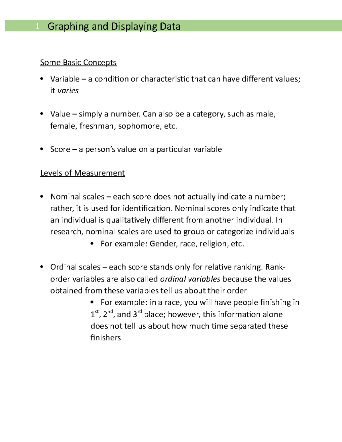 Graphing and Displaying Numbers - Some Basic Concepts Variable – a ...