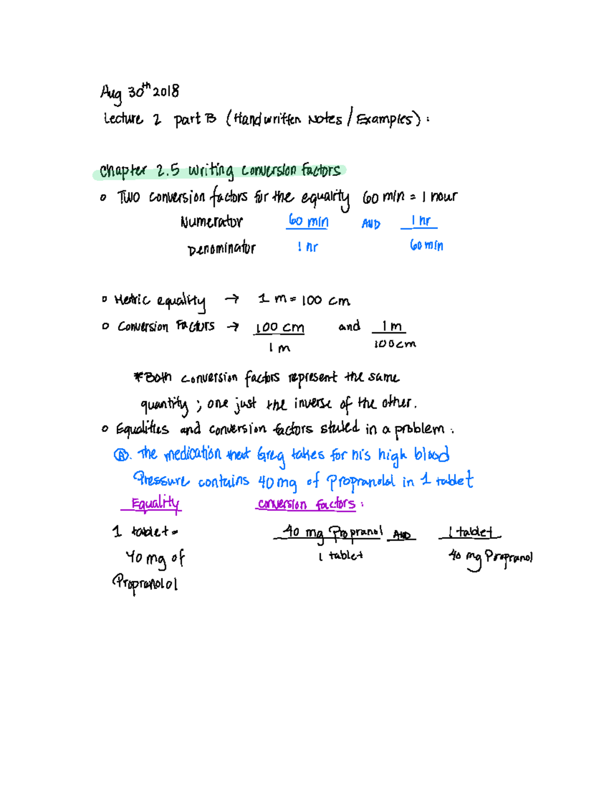 Conversion Factor Notes, Practice examples, and explanations - Oth Aug ...