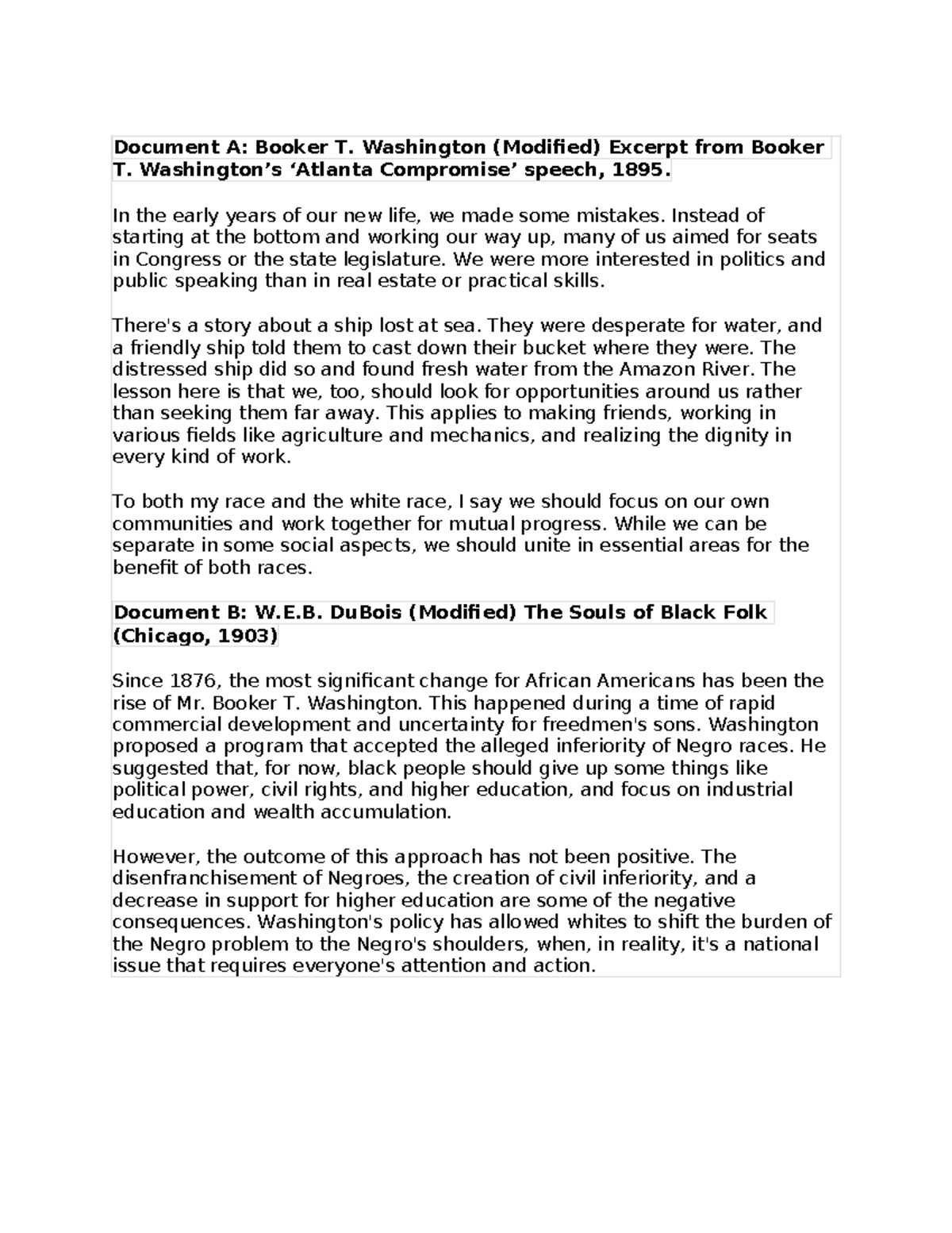 Booker T v WEB Modified - history - Document A: Booker T. Washington ...
