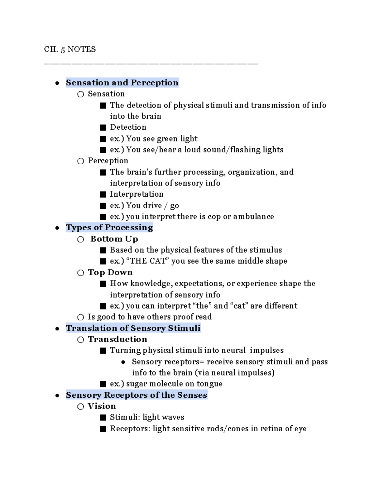 PSY Notes - CH. 5 NOTES ...