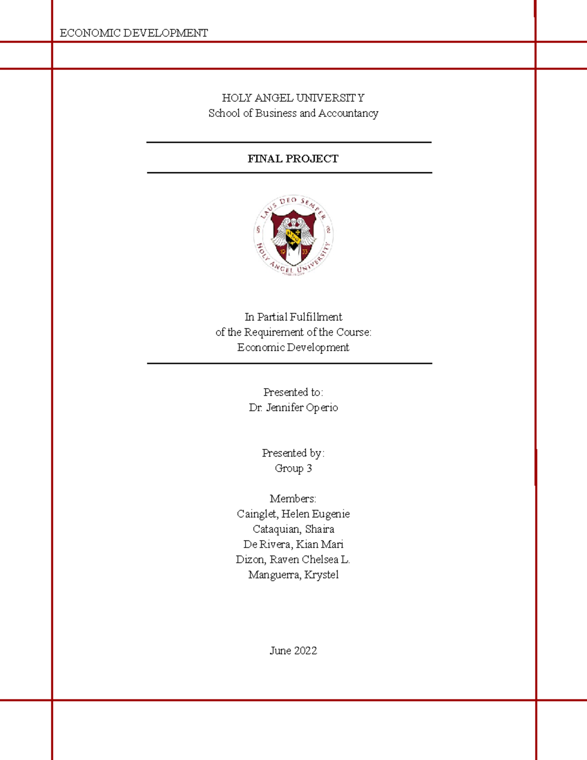 Final paper econ - Lecture notes in economics - HOLY ANGEL UNIVERSITY ...