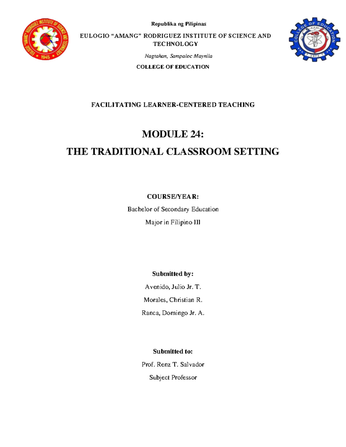 Module 24 Narrative Report Physical Learning Environment 2 Eulogio