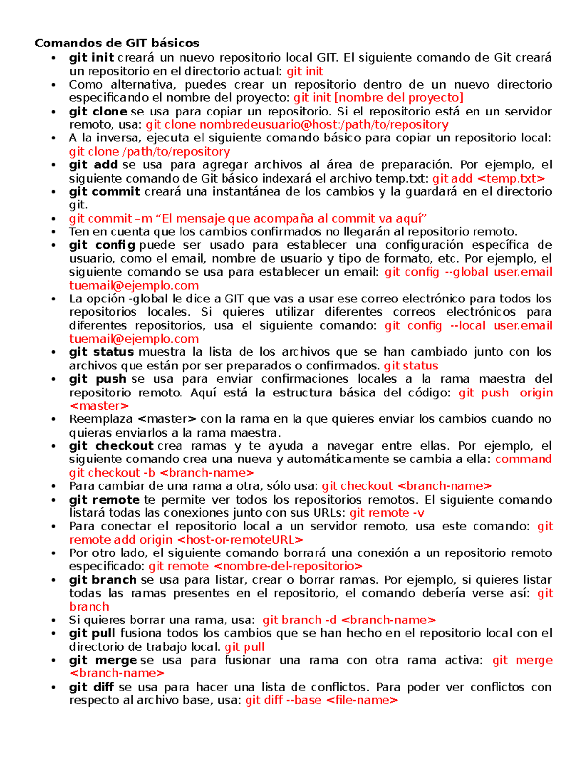 Comandos de GIT básicos - Comandos de GIT básicos git init creará un nuevo repositorio local GIT ...