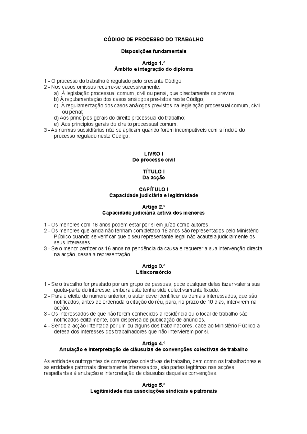 Códigodeprocessodotrabalho - CÓDIGO DE PROCESSO DO TRABALHO Disposições ...