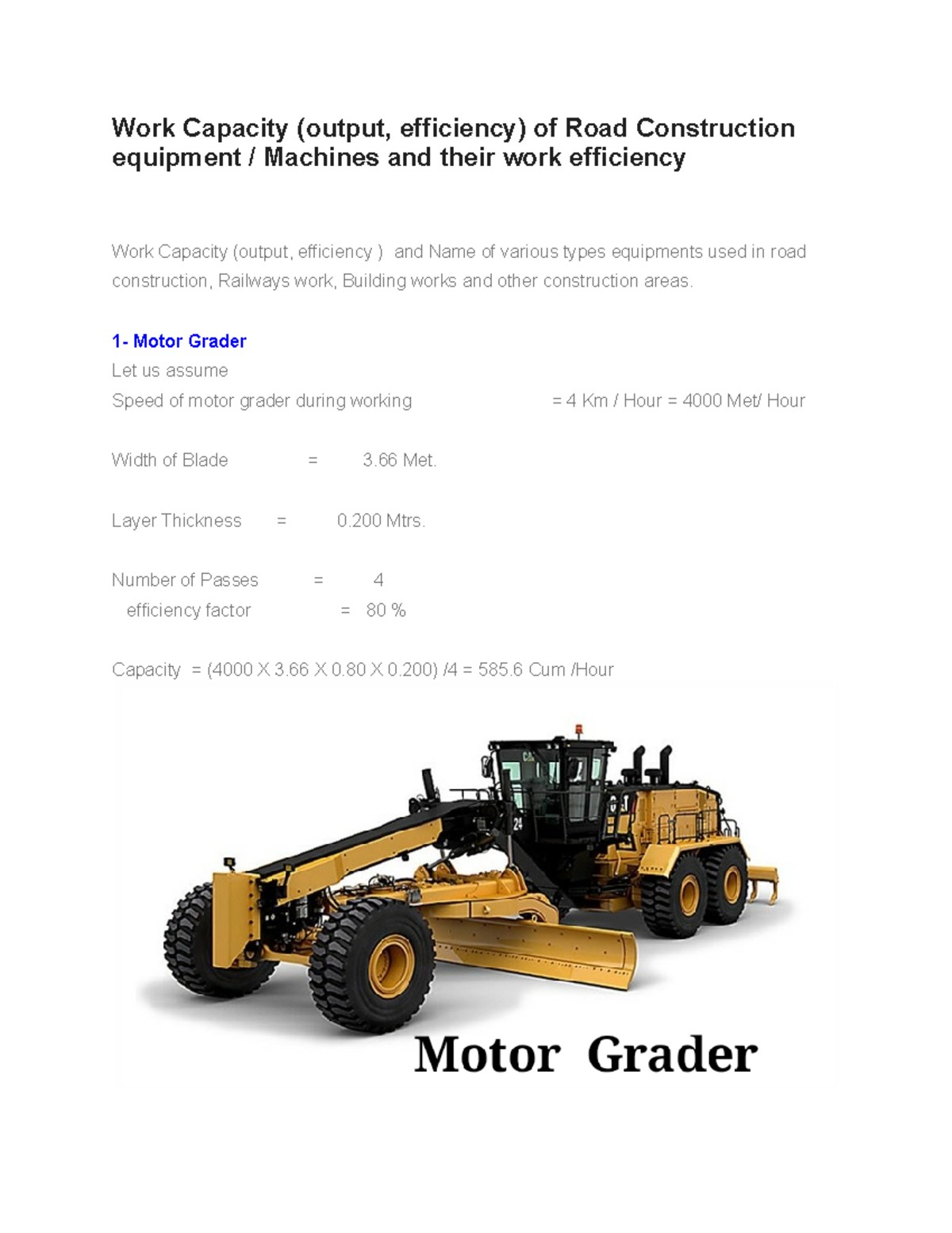 Work Capacity of a Machine - Work Capacity (output, efficiency) of Road ...