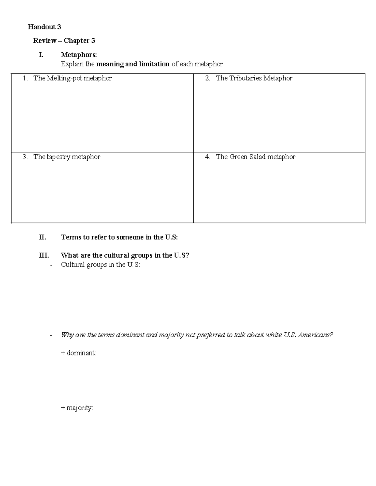 Handout 3- Chapter 3 - Intercultural Communication - Handout 3 Review ...