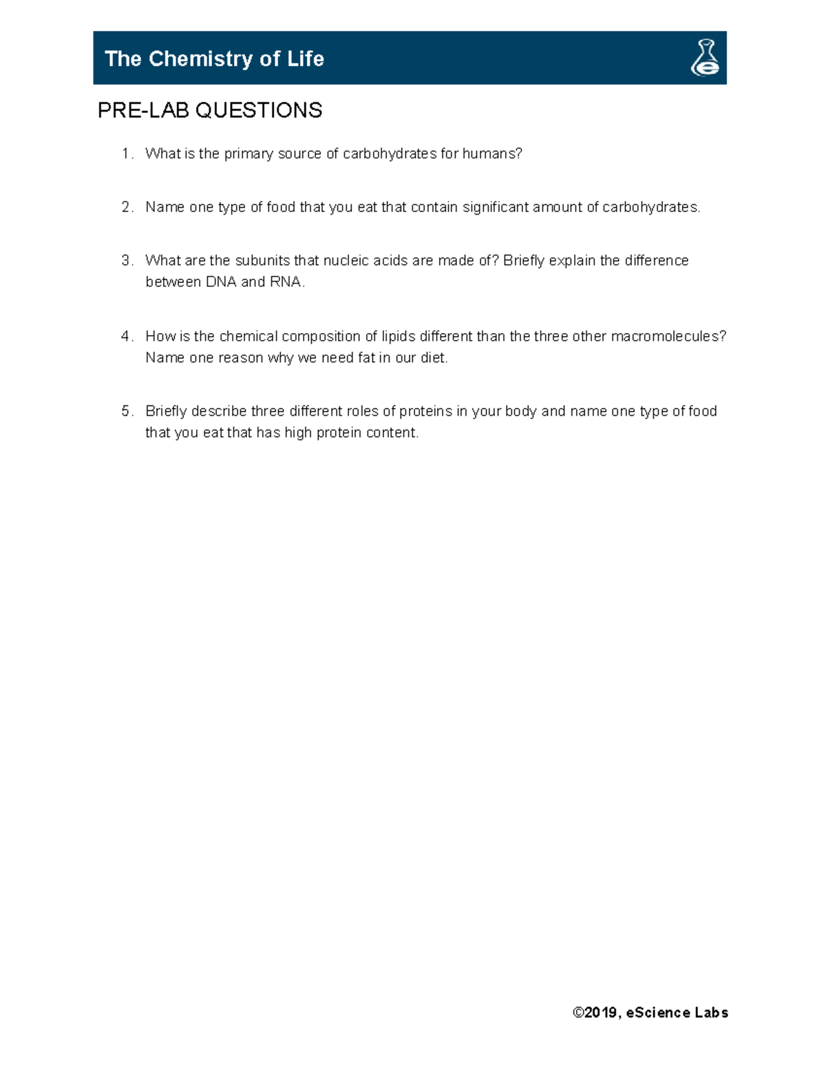Unit 1 Chemistry Of Life Booklet