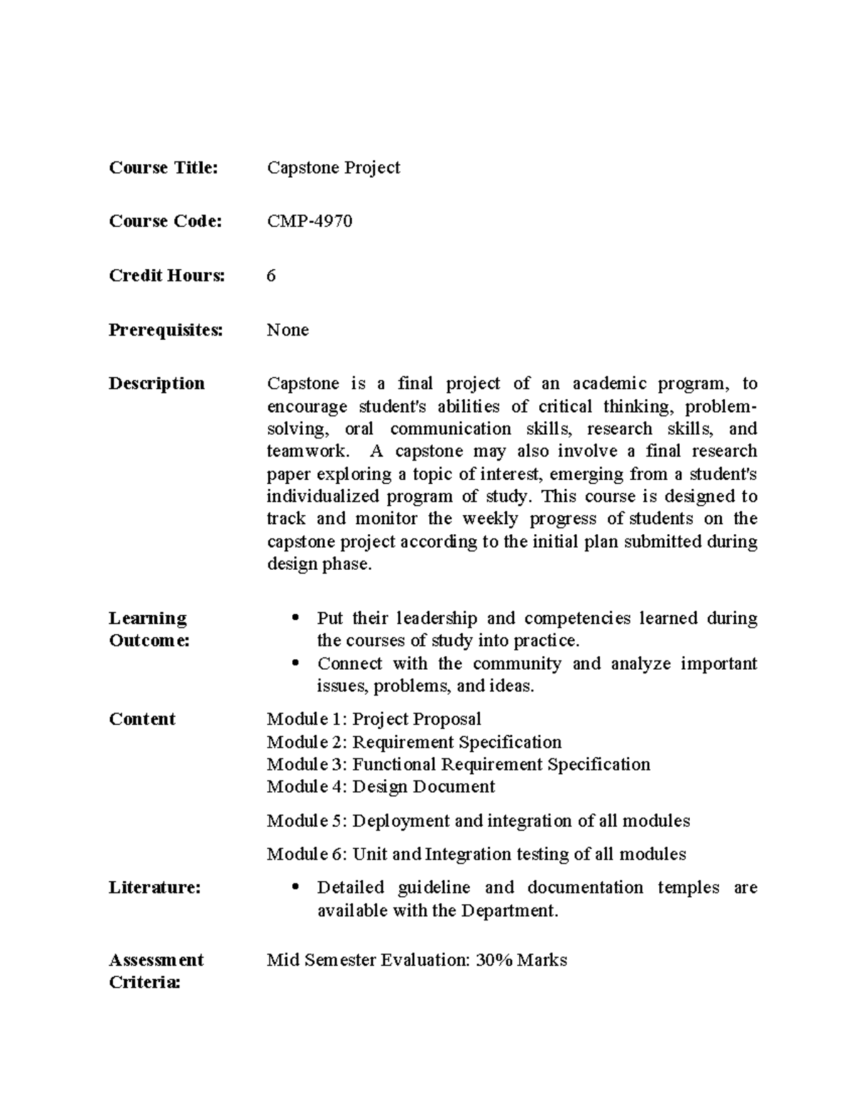 Course Description capstone - Course Title: Capstone Project Course ...