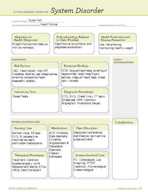 System Disorder Template Cardiomyopathy - ACTIVE LEARNING TEMPLATES ...