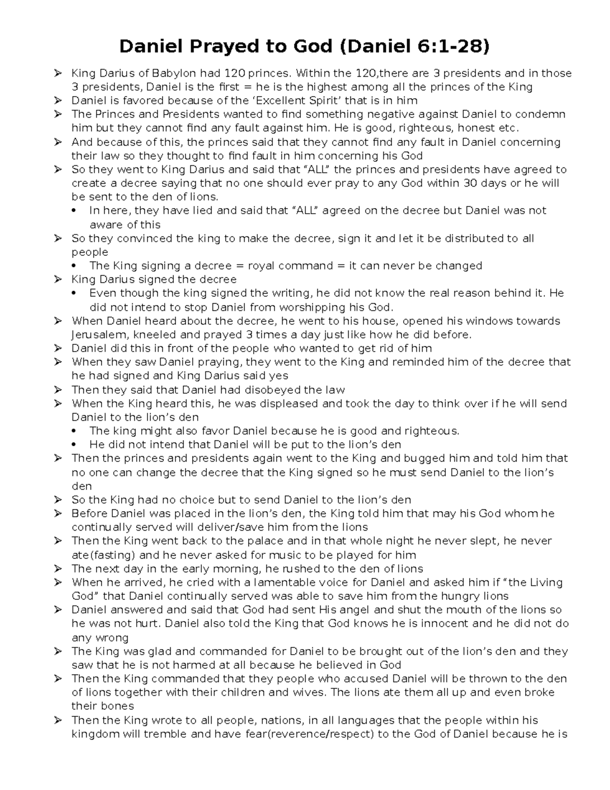 Daniel Prayed to God Outline - Daniel Prayed to God (Daniel 6:1-28 ...