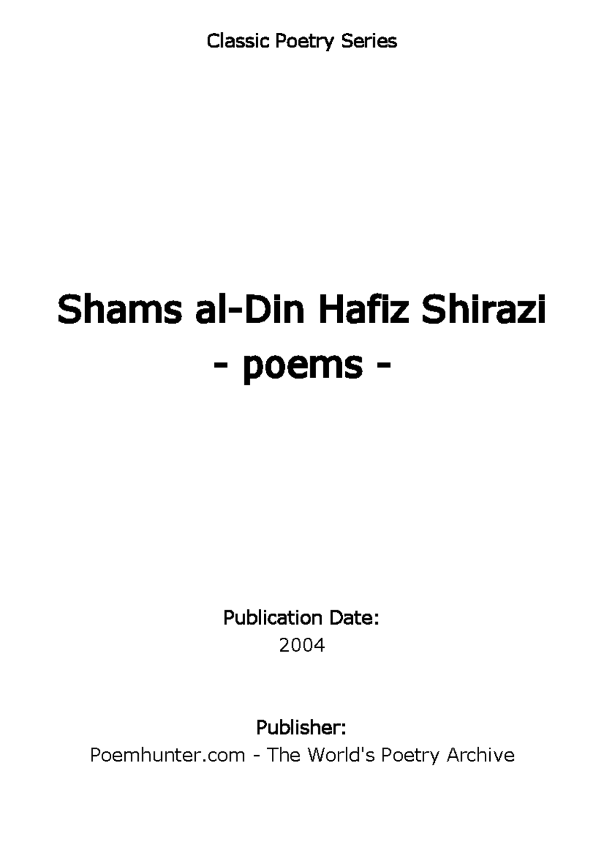 Ebooks - dhjsvdsf - Classic Poetry Series Shams al-Din Hafiz Shirazi ...