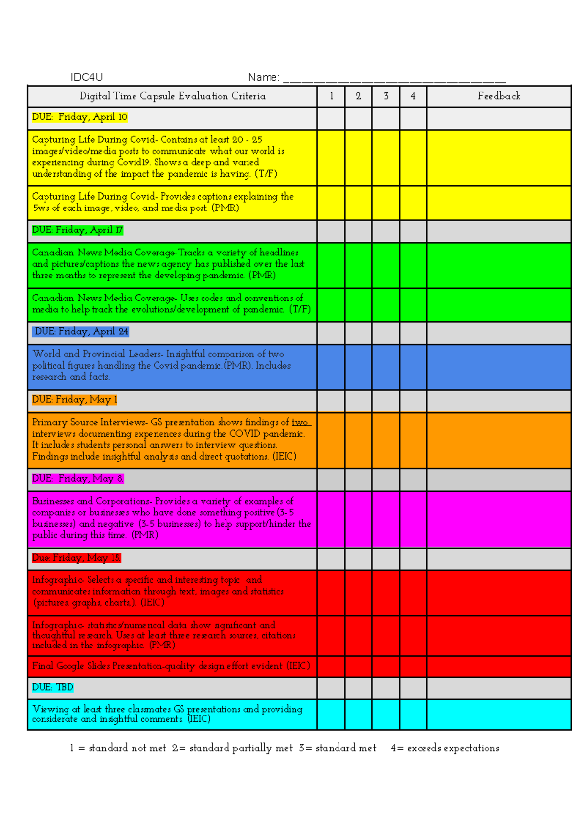 Digital Time Capsule Rubric - IDC4U Name ...