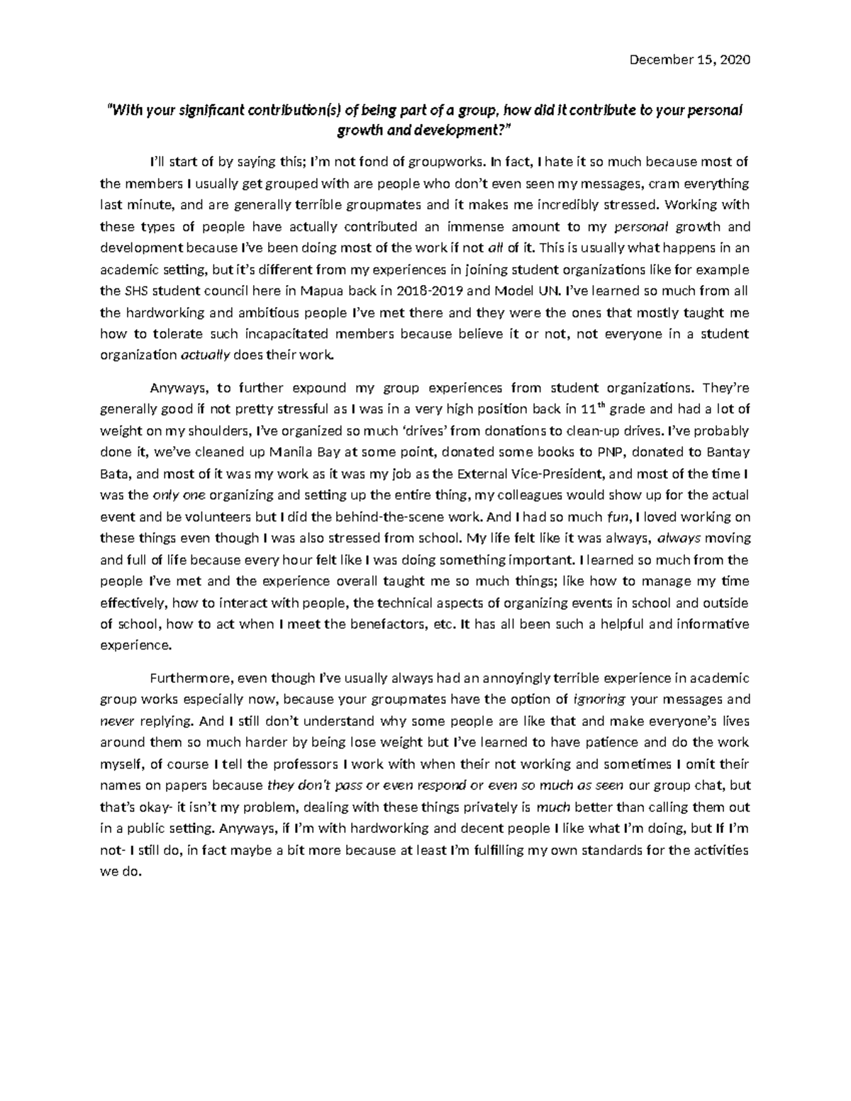 CWTS01-B19-Essay 4 - FAZSDFSZFD - December 15, 2020 “With your ...