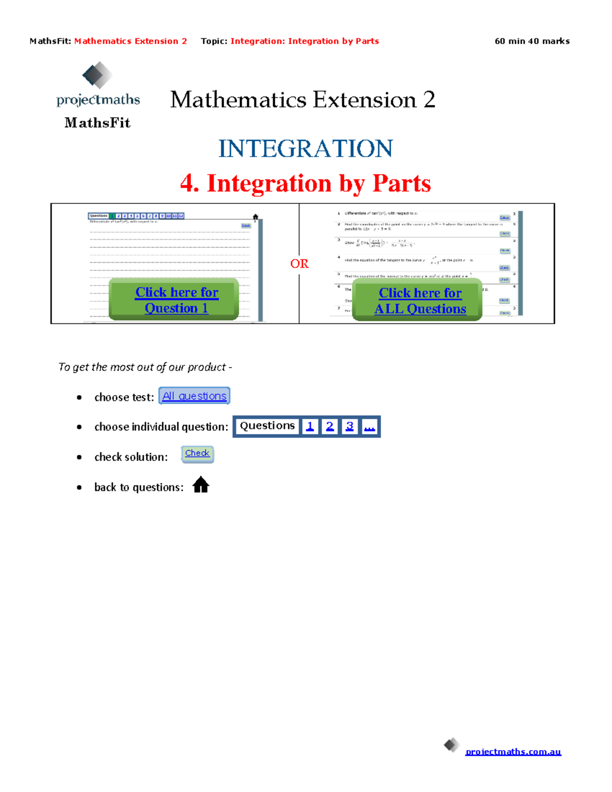Integration 4 Integration by Parts - Mathematics Extension 2 ...