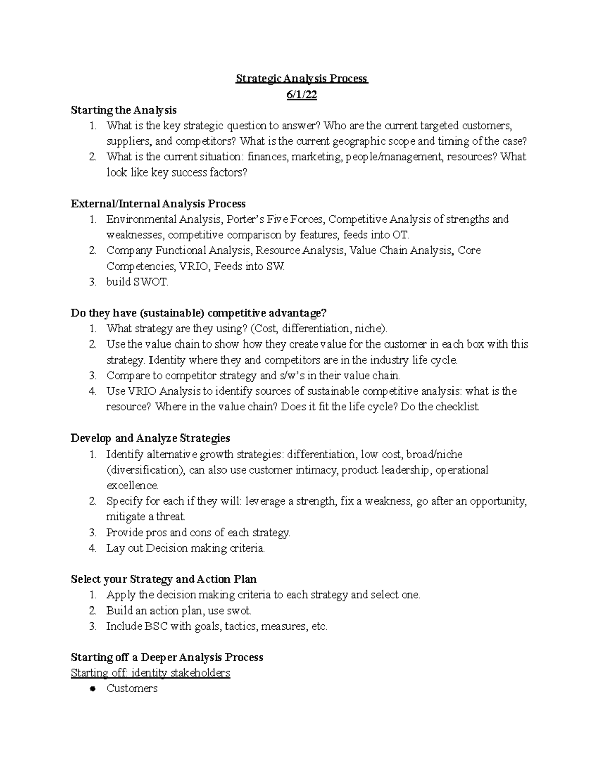 Strategic Analysis Process - Strategic Analysis Process 6/1/ Starting ...