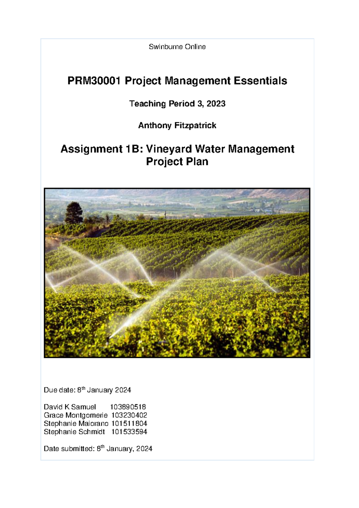 PRM30001 Assignment 1B Project Plan Final Submission - Swinburne Online ...