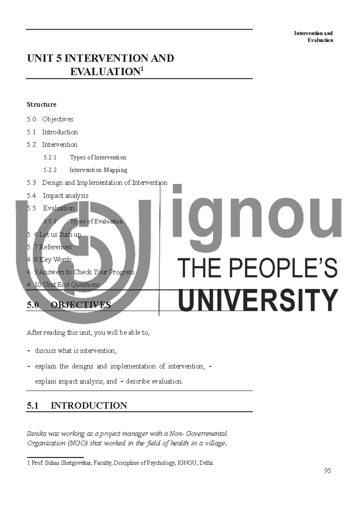 Document - Nil - Evaluation UNIT 5 INTERVENTION AND EVALUATION 1 Structure 5 Objectives 5 - Studocu