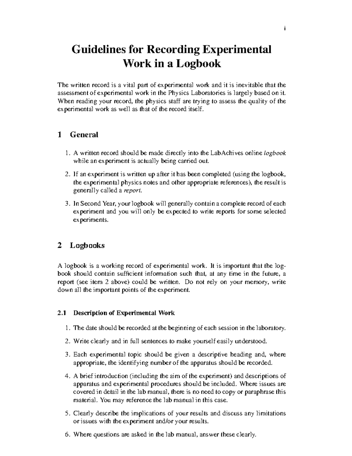 Logbook-3 - sasdasds - i Guidelines for Recording Experimental Work in ...