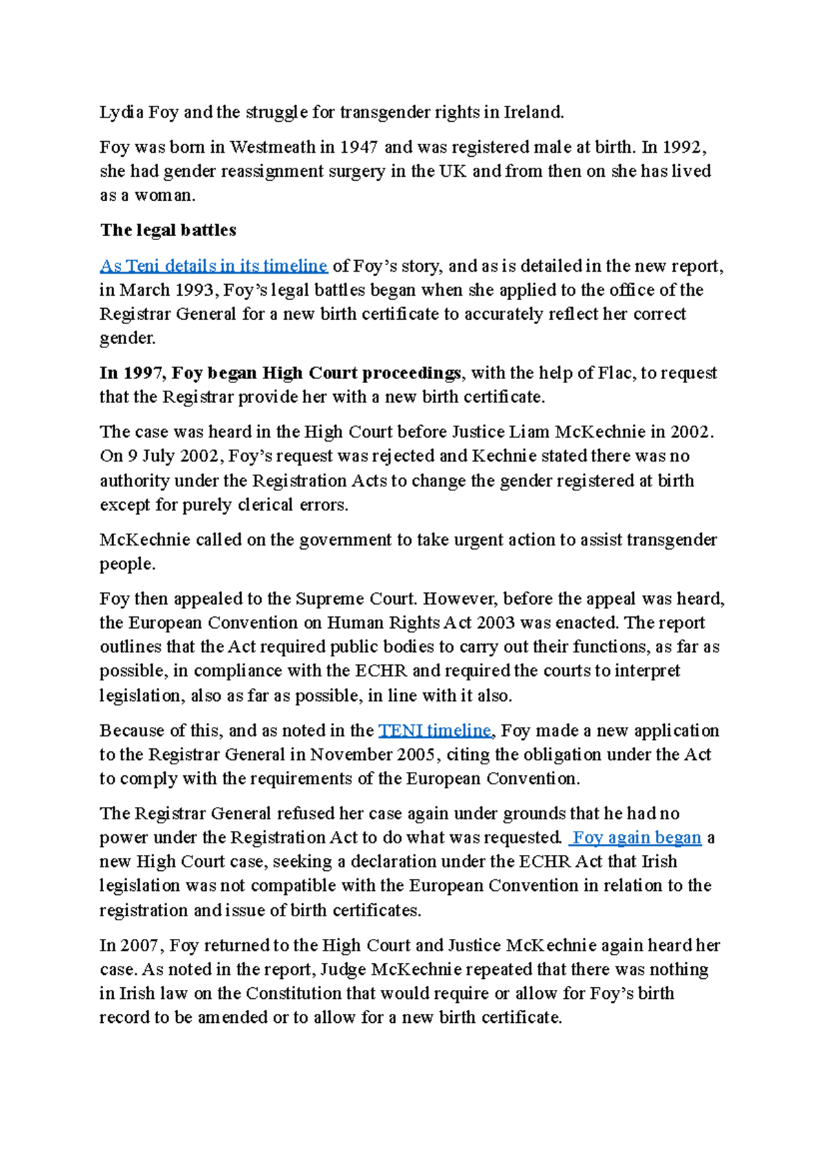 Lydia Foy and the struggle for transgender rights in Ireland - Foy was ...