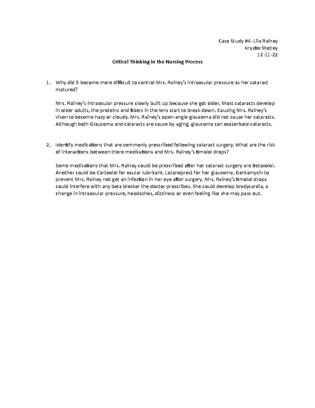 Case Study - Example of Case studies for Clinical - Case Study #4- Lila ...