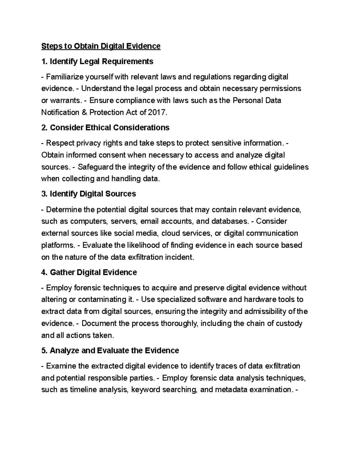 Project - ikfhdyjfh - Steps to Obtain Digital Evidence Identify Legal ...