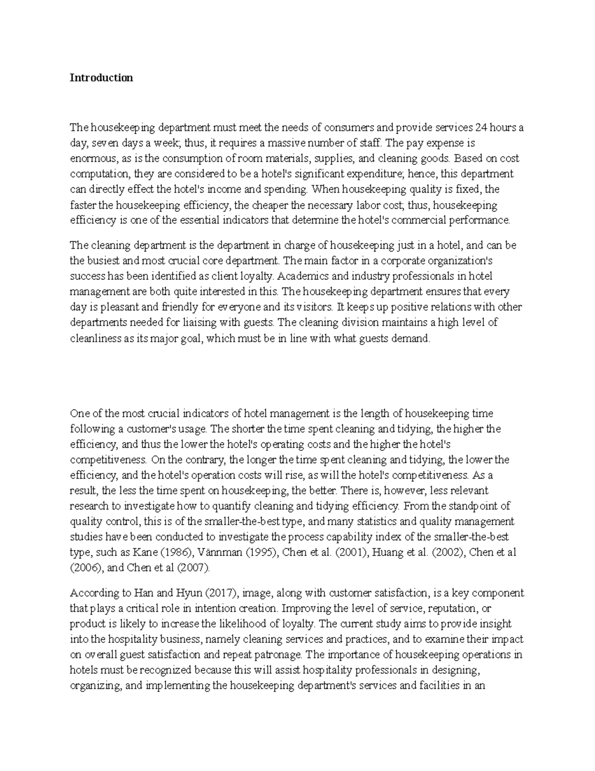 Fundamentals - Introduction The housekeeping department must meet the ...