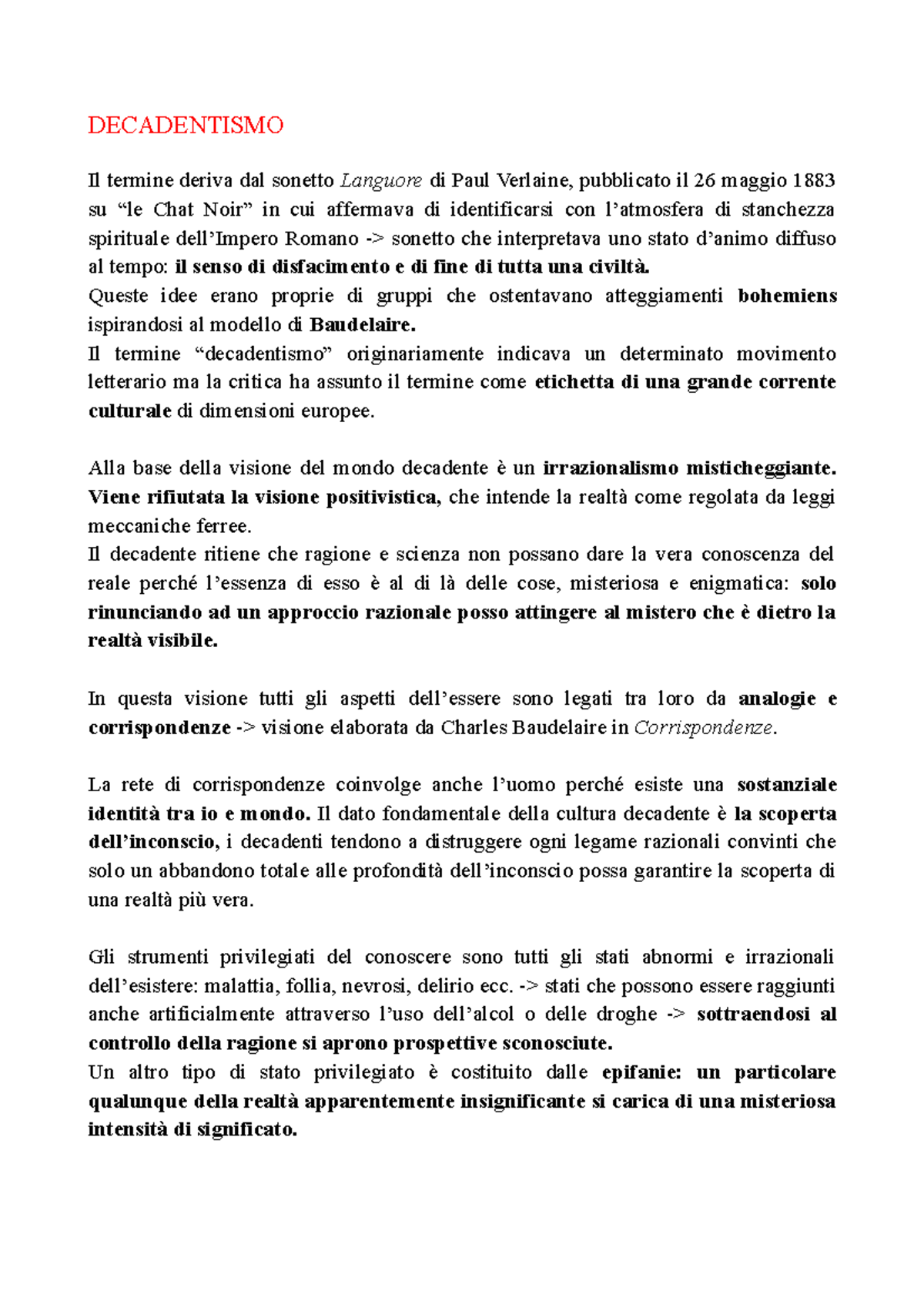 Decadentismo: Baudelaire - DECADENTISMO Il termine deriva dal sonetto ...