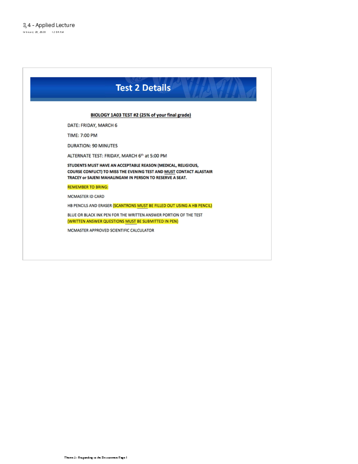 Bio Applied Lecture Biology 1a03 Mcmaster Warning Tt Undefined Function 32 34 Applied