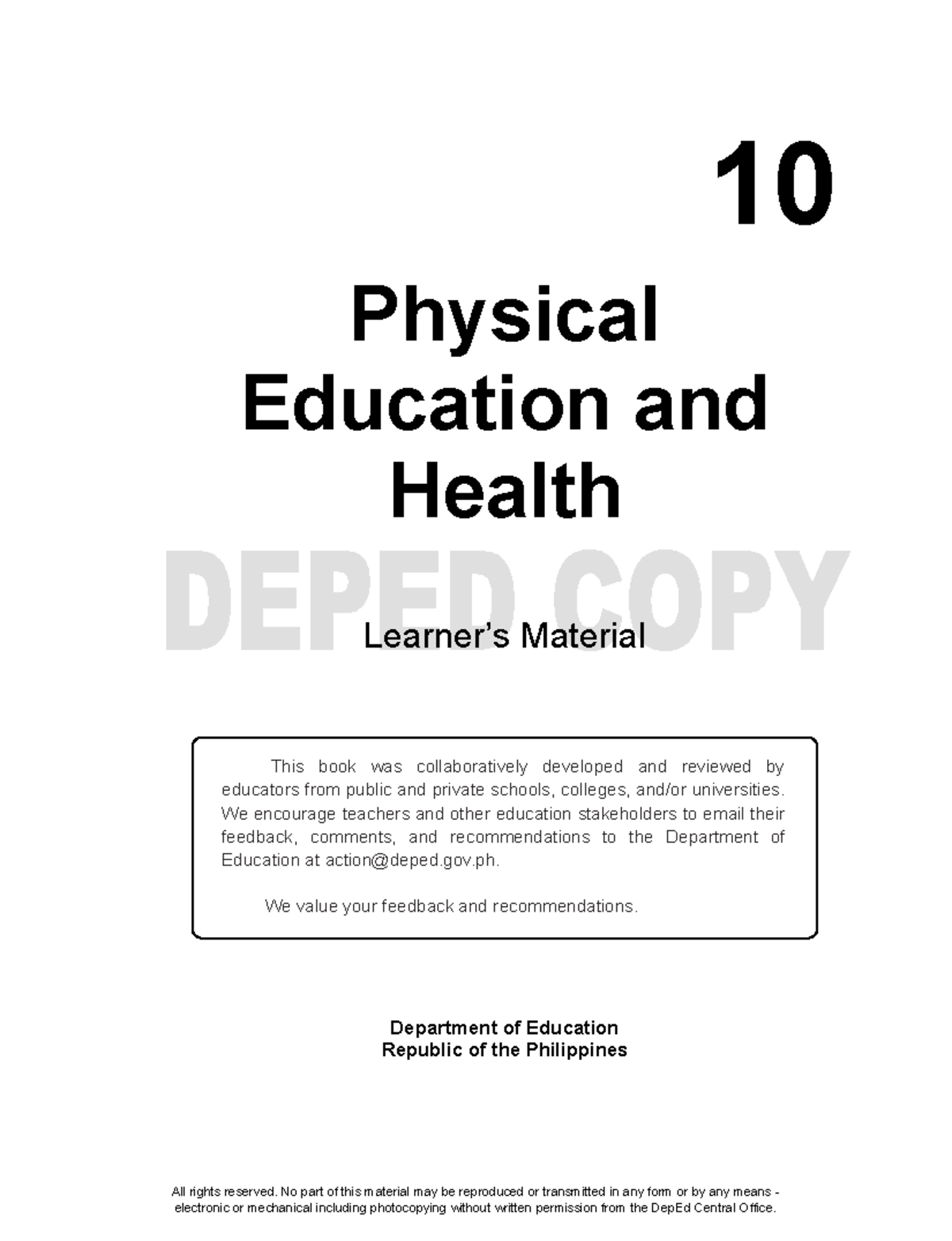 Pdfcoffee - notes - 10 Physical Education and Health Learner’s Material ...