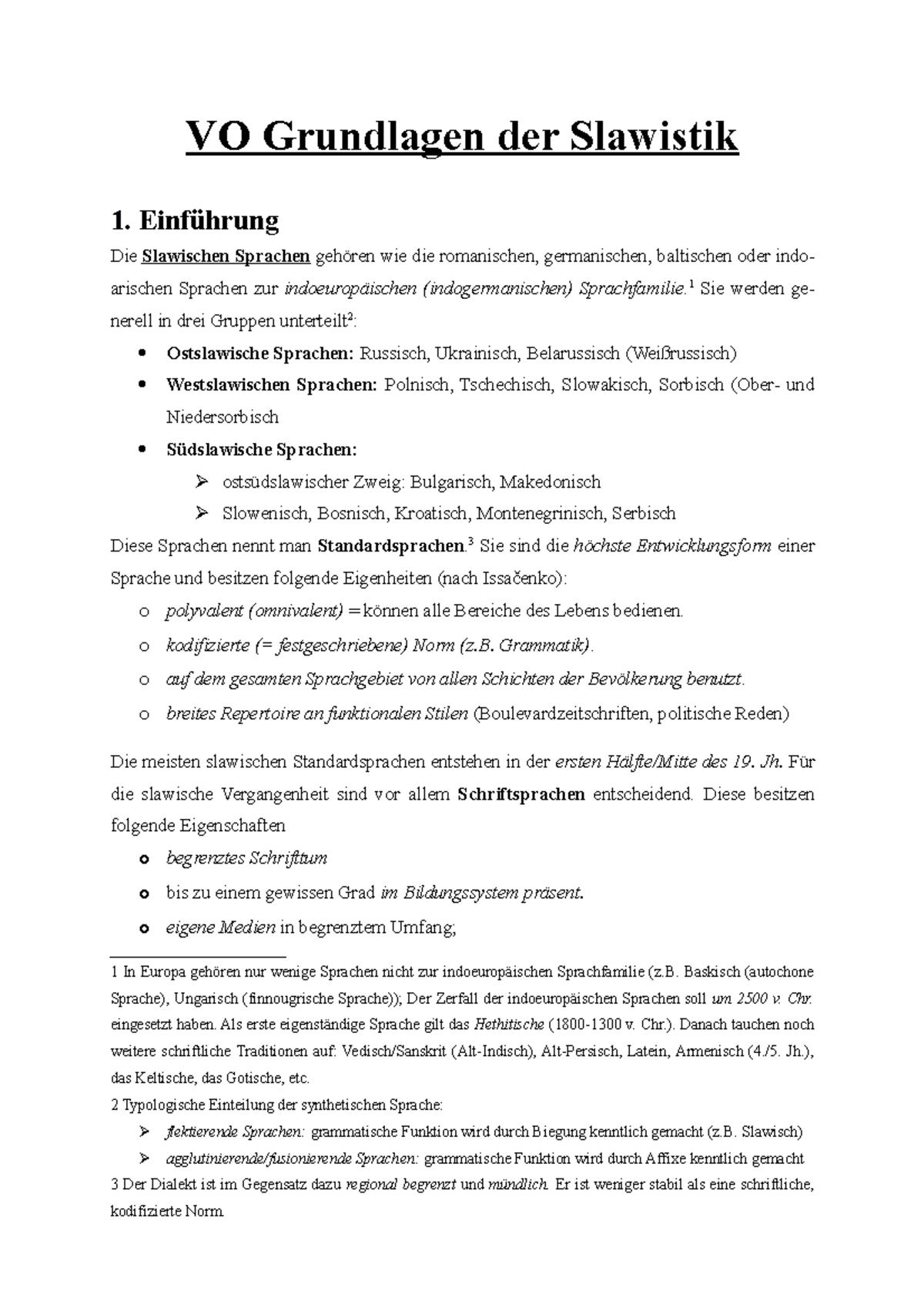 VO Grundlagen der Slawistik - Einführung Die Slawischen Sprachen ...