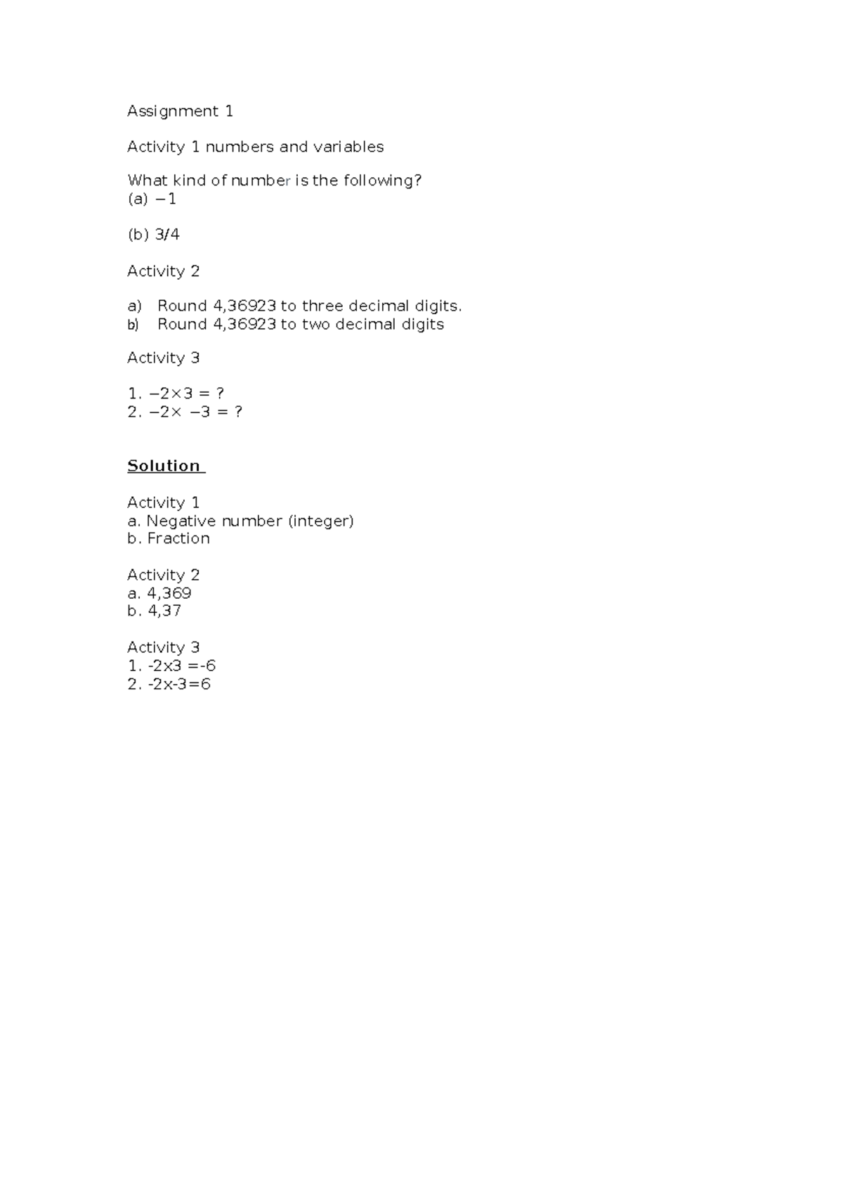 Assignment 1 github - Bnu1501 - Assignment 1 Activity 1 numbers and variables What kind of ...