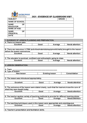 Deputy monitoring tool) - DEPUTY PRINCIPAL MONITORING TOOL School ...