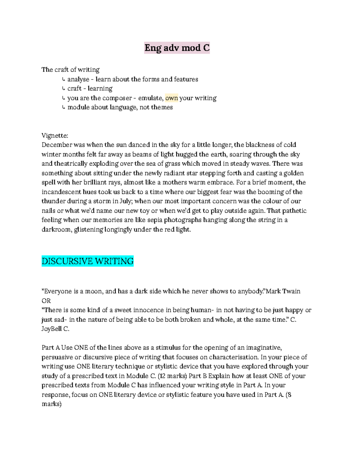 Eng adv mod C-2 - eng ade mod c notes - Eng adv mod C The craft of ...