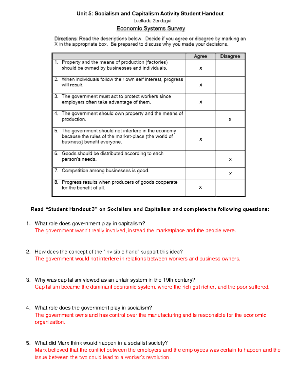 Unit 5 - Socialism Capitaism - Student Handout+ - Unit 5: Socialism and ...